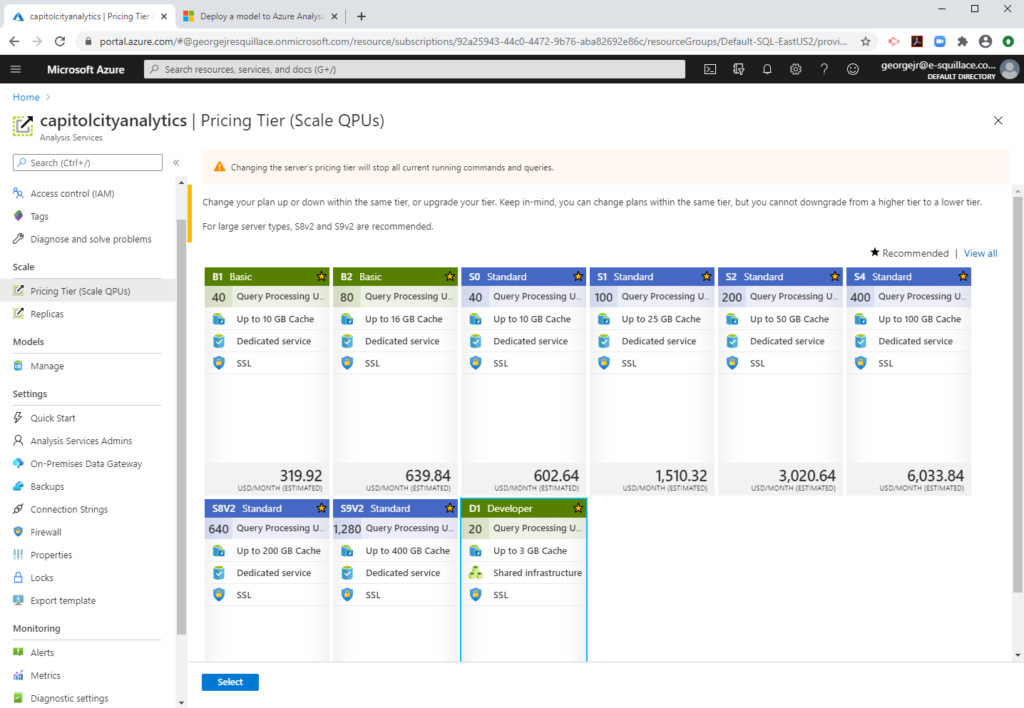 Create & Connect to Azure Analysis Services Instance – e-Squillace