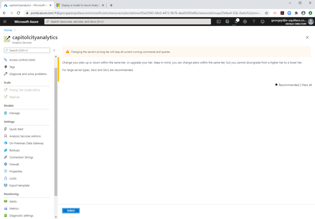 Create & Connect to Azure Analysis Services Instance – e-Squillace