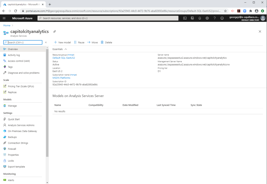 Create & Connect to Azure Analysis Services Instance – e-Squillace